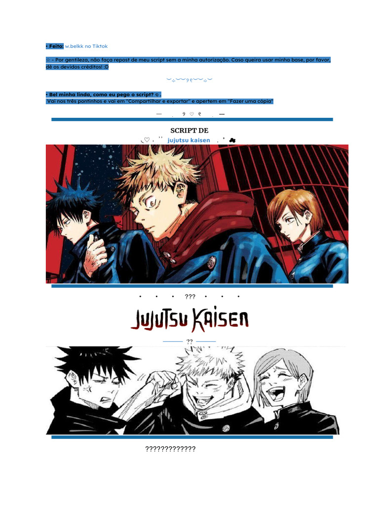 Jujutsu Kaisen - Script ' | PDF | Roupas | Cabelo