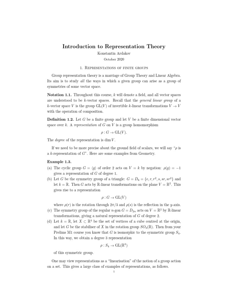Representation Theory | PDF | Group (Mathematics) | Group Representation