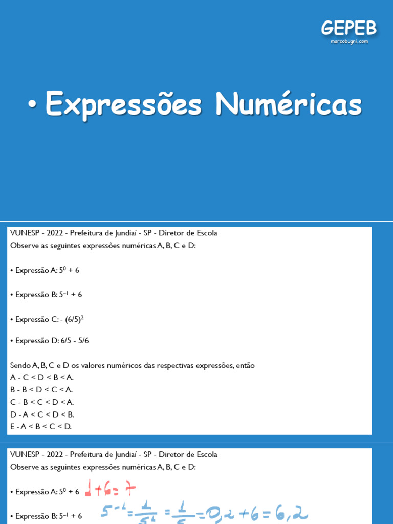 GEPEB - Expressões Numéricas | PDF | Métodos e Materiais de Ensino | Computadores