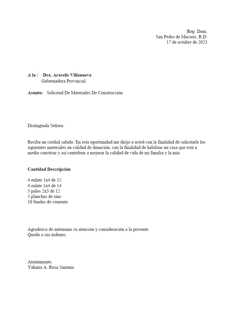 Solicitud de Materiales de Construccion | PDF