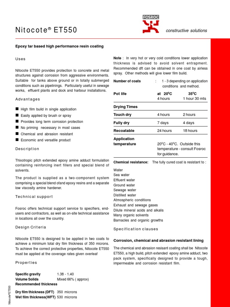 Nitocote ET550 | PDF | Epoxy | Corrosion