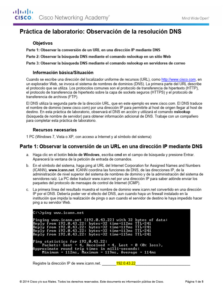 10.2.2.9 Lab - Observing DNS Resolution | PDF | sistema de nombres de dominio | Redes