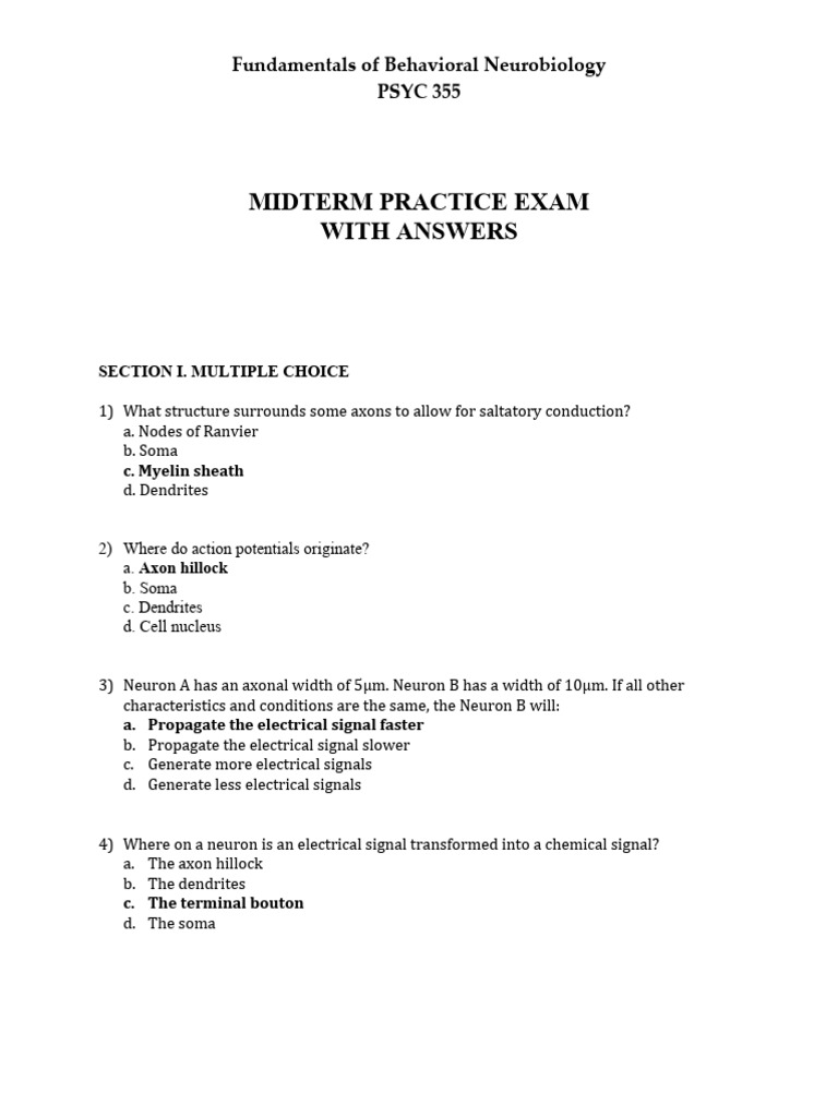 Behavioral Neurobiology Midterm Exam Guide | PDF | Axon | Action Potential