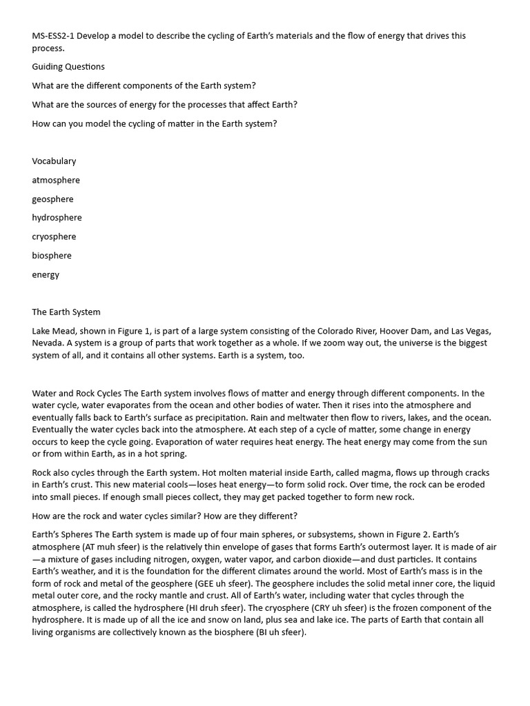 1.1 Matter and Energy in Earth's Systems | PDF | Earth Sciences | Earth