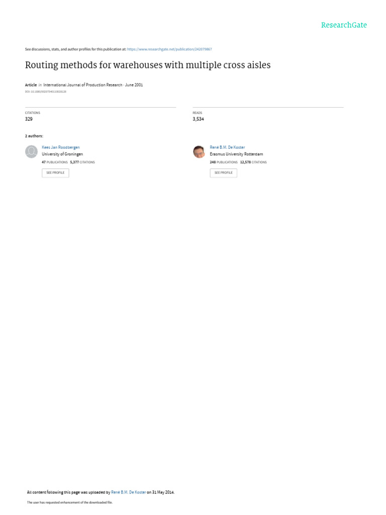 Routing Methods For Warehouses With Multiple Cross | PDF | Warehouse ...