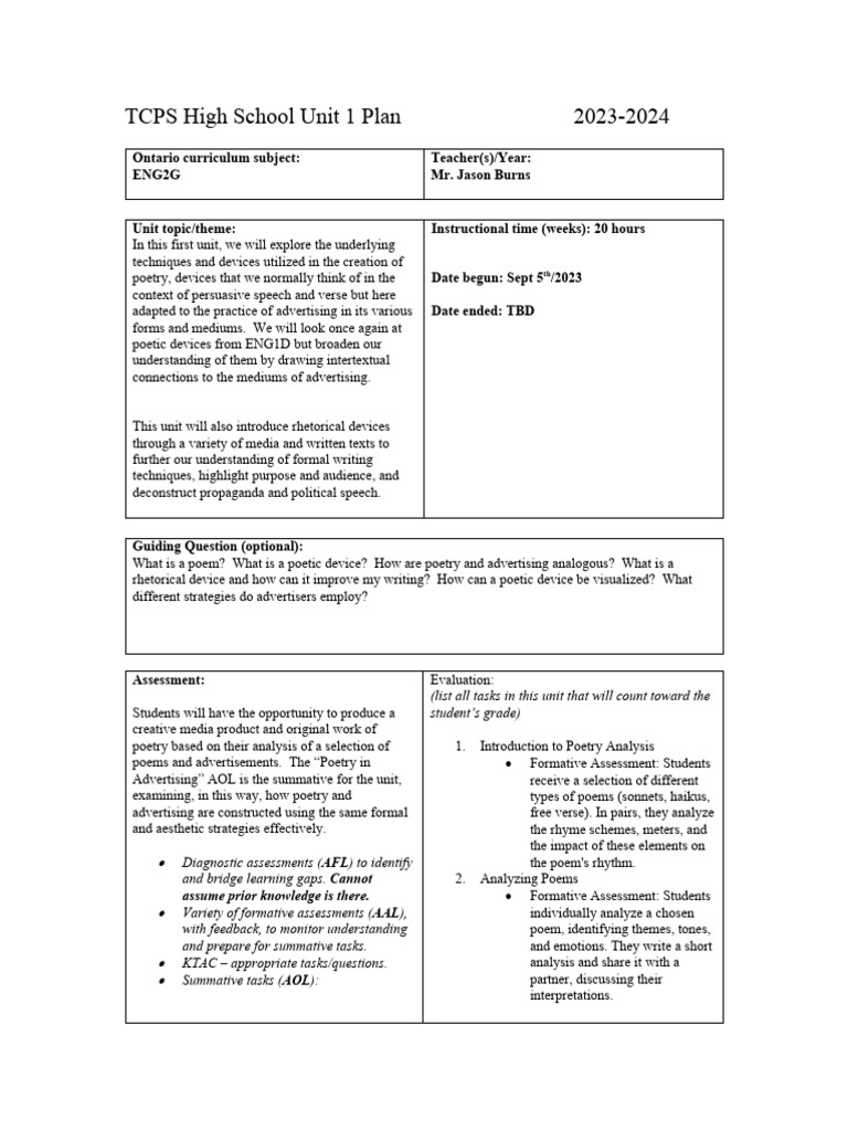 Poetry and Advertising Unit Plan | PDF | Poetry | Rhetoric