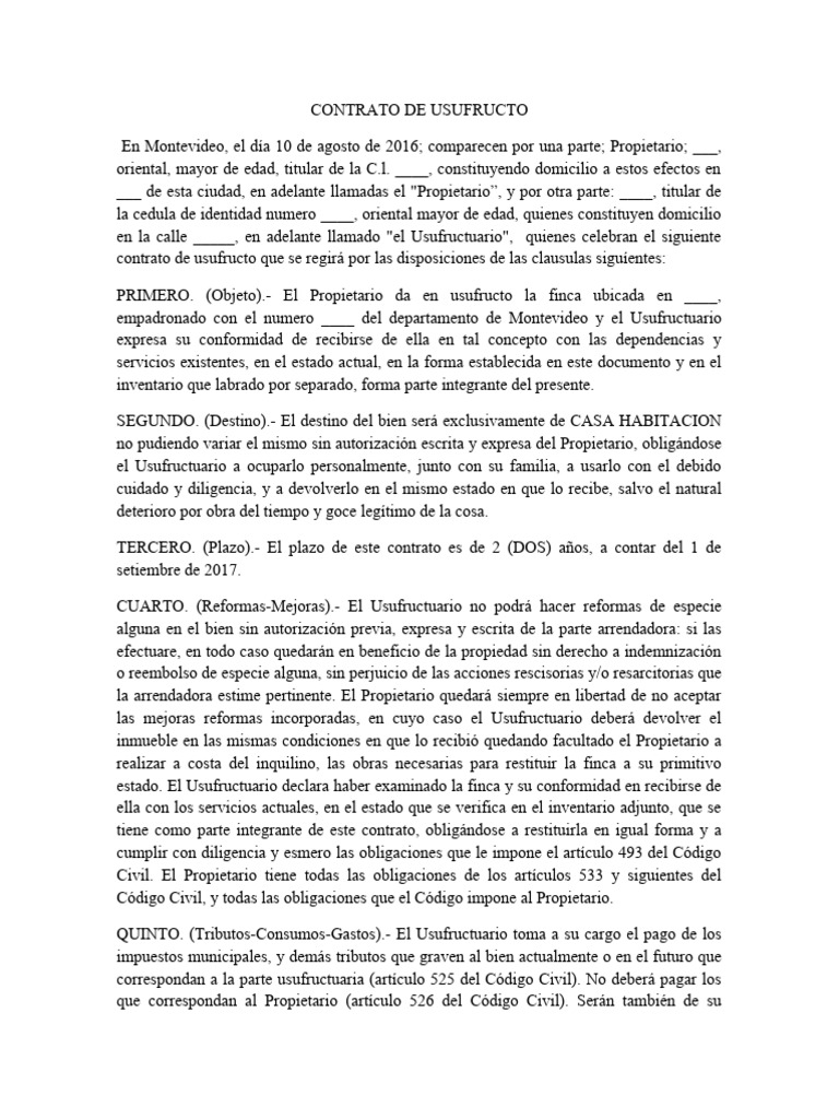 Contrato de Usufructo | PDF | Propiedad | Derecho civil (sistema legal)