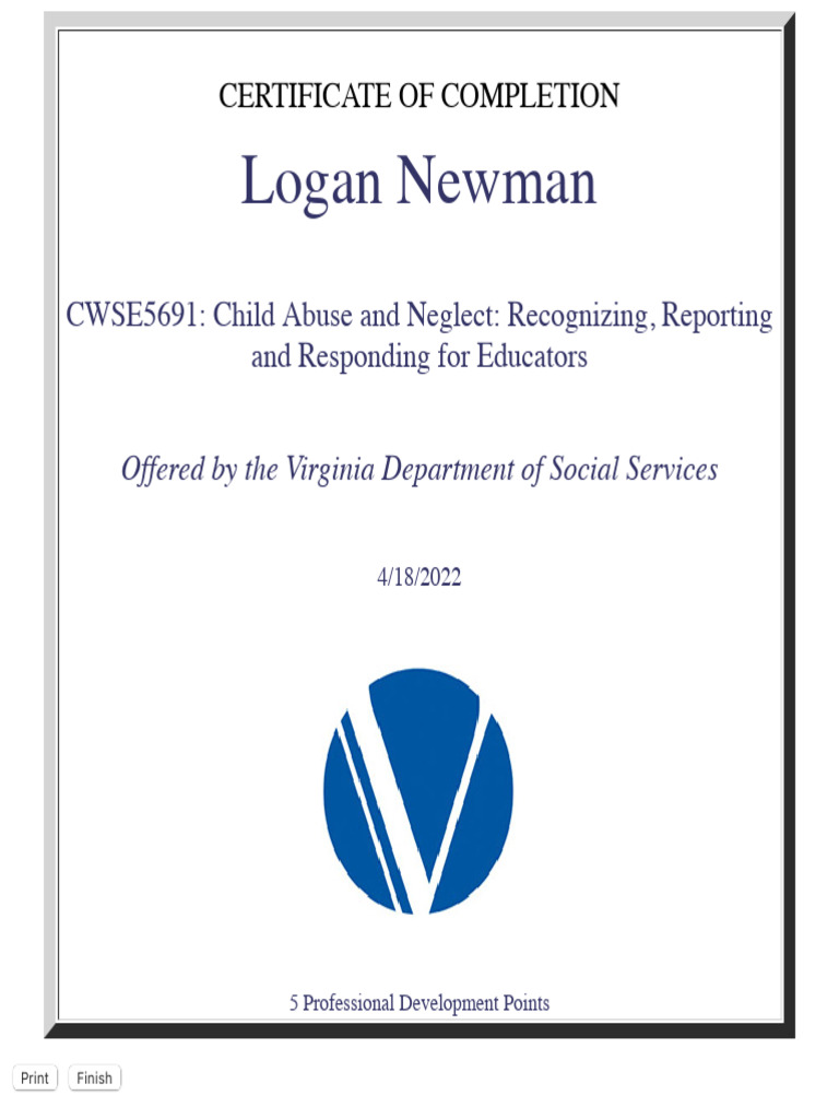 Child Abuse Training Certificate | PDF | Self-Improvement