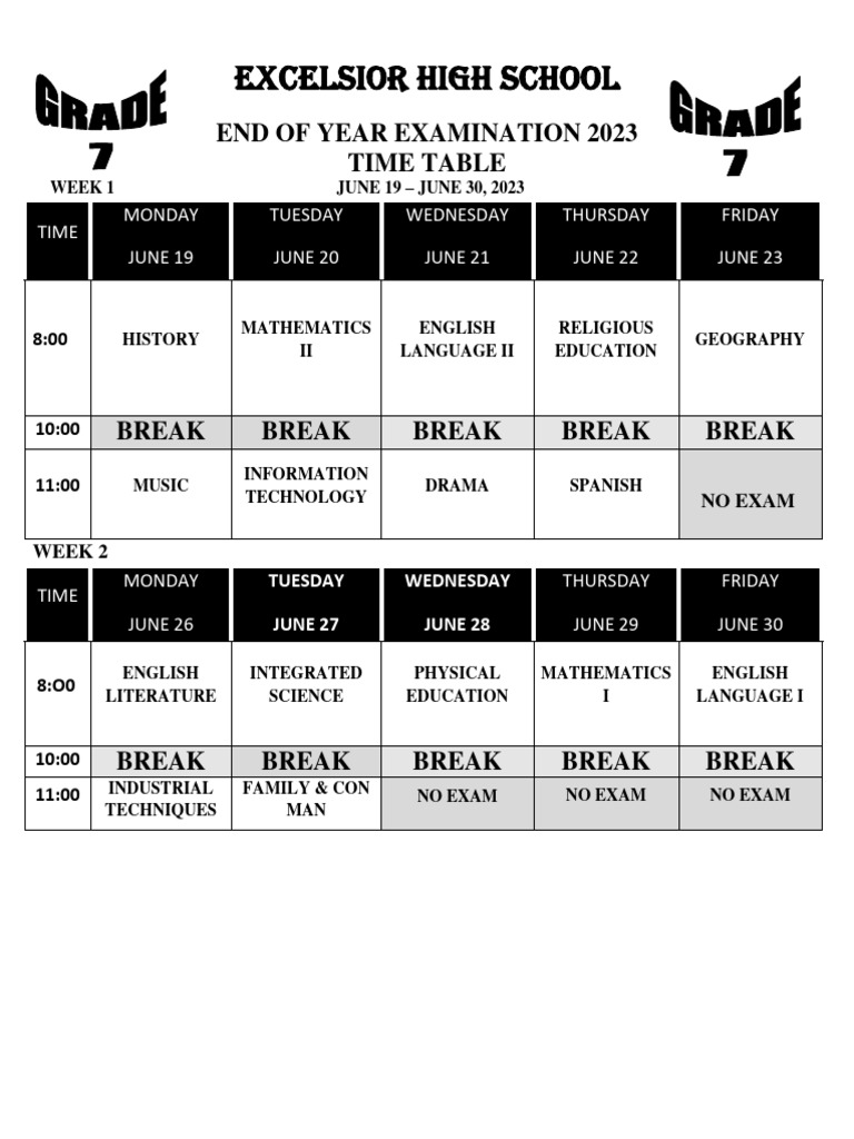 2023 End of Year Timetables For Grades 7 To 10 - Ver2 | PDF | Science