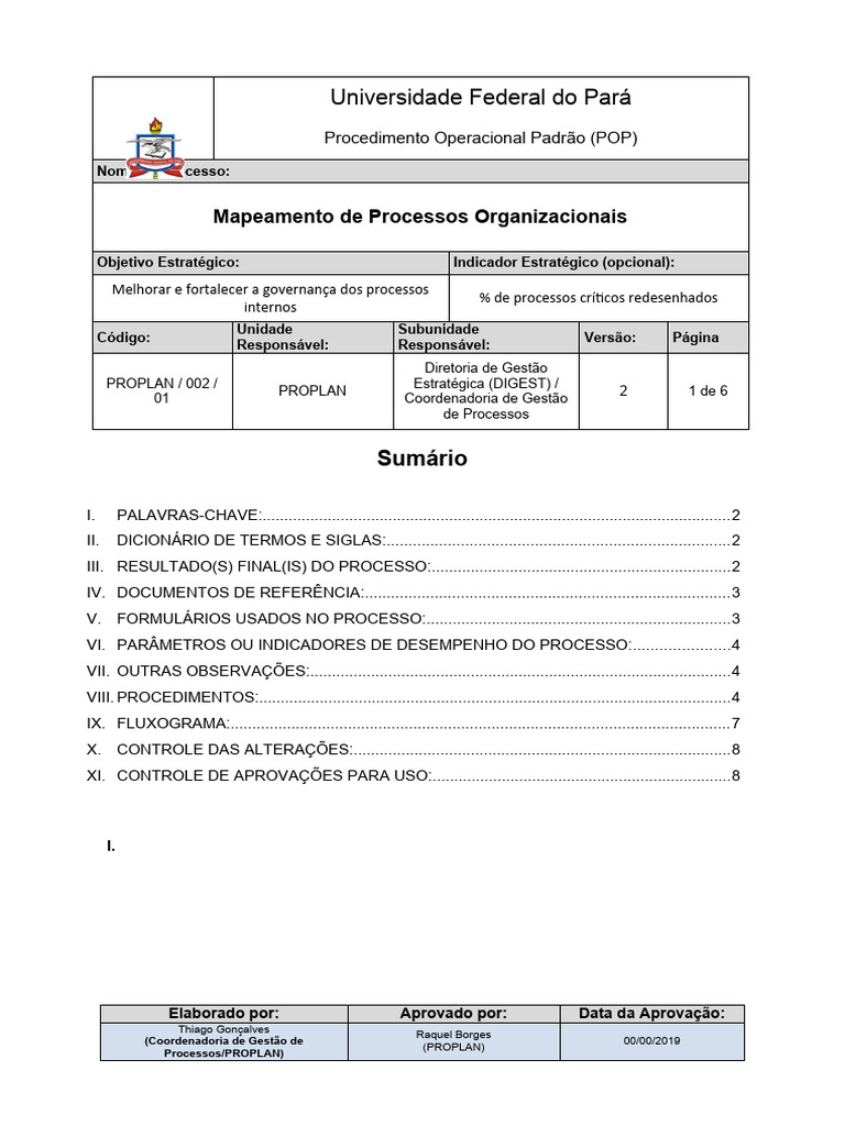 Pop Modelo 1 Mapeamento de Processos Organizacionais | PDF | Planejamento