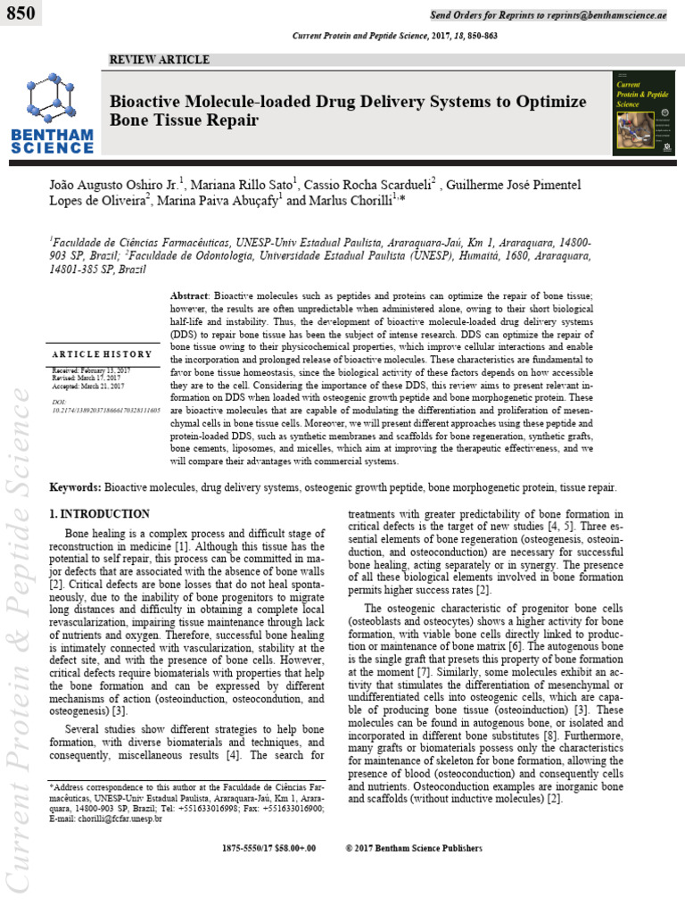 Bioactive Molecule Loaded Drug Delivery System To Optimize Bone Tissue ...