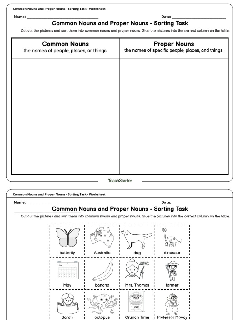 Common and Proper Nouns Sorting Task A Do Be Reader | PDF