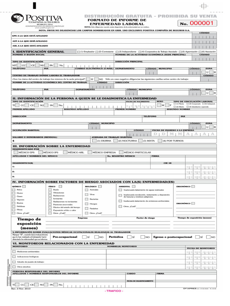 Formato de Informe de Enfermedad Laboral FUREL 2023 | PDF