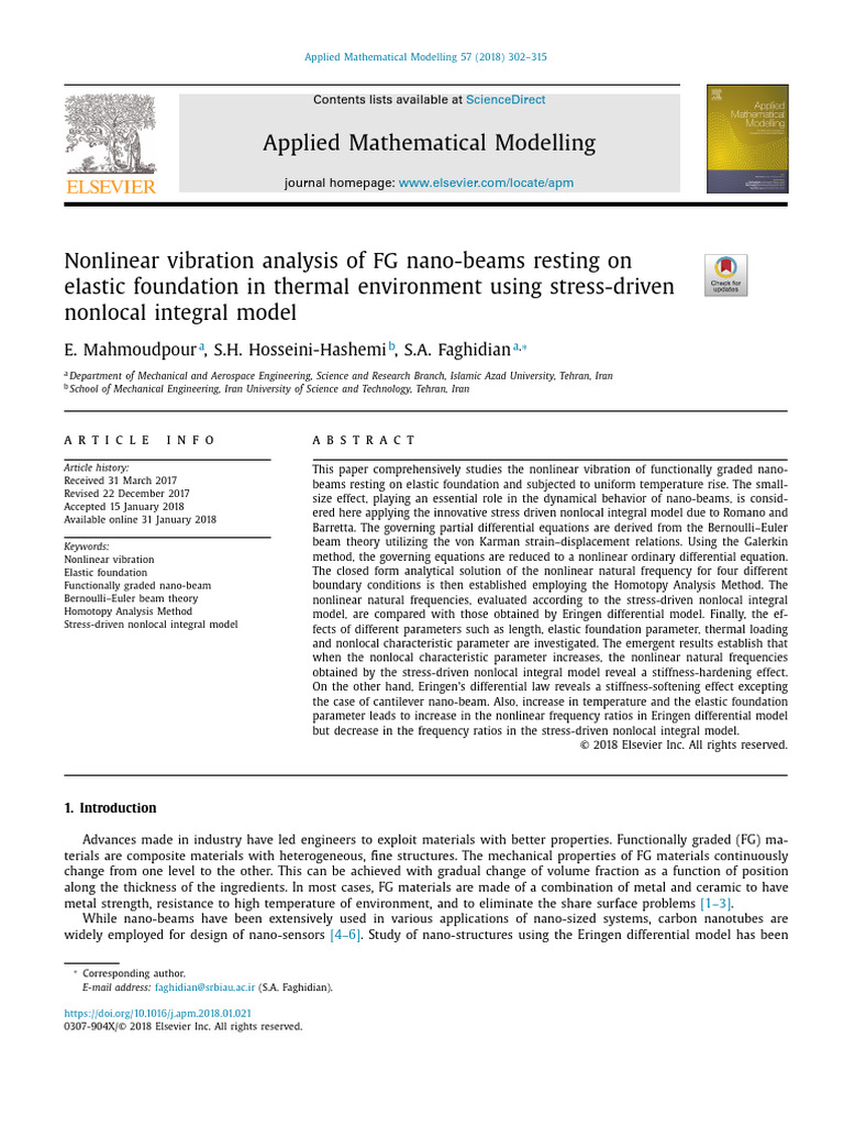 12 Nonlinear Vibration Analysis Of Fg Nano Beams Resting On Elastic