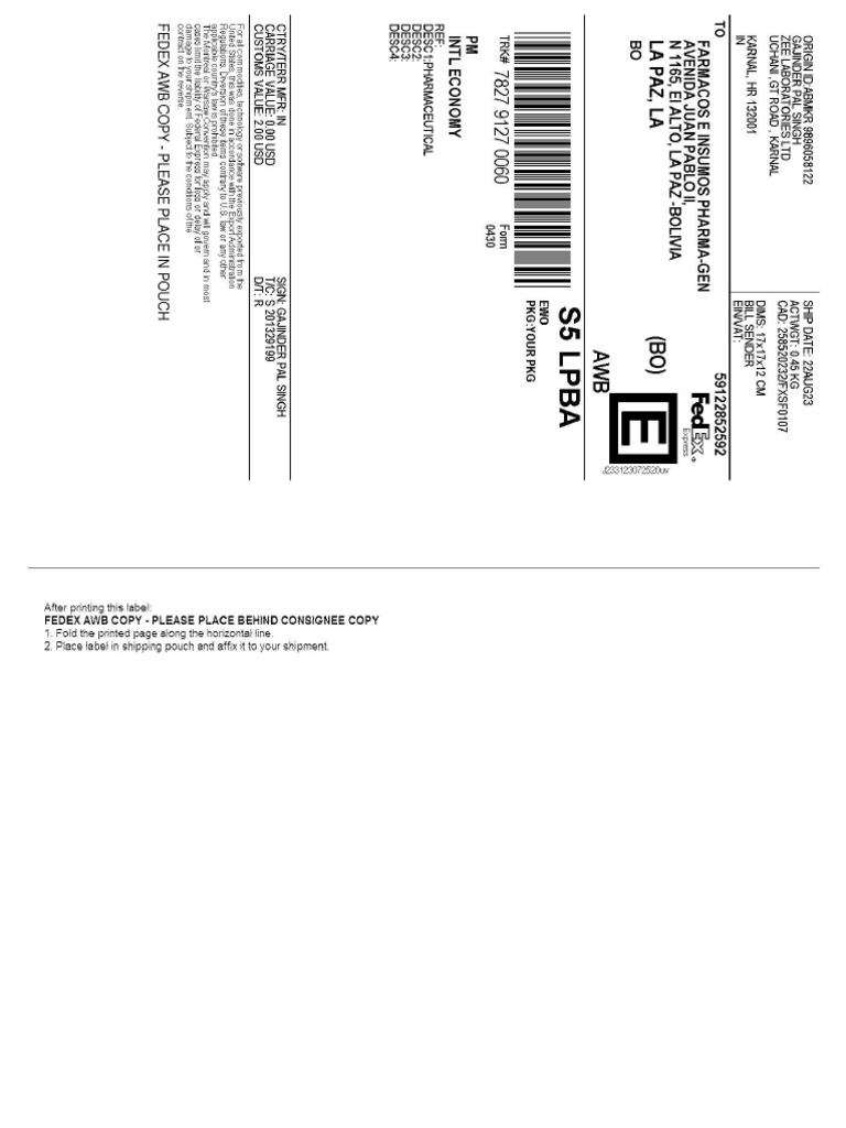 Fedex Docket Farmocos Bolivia | PDF