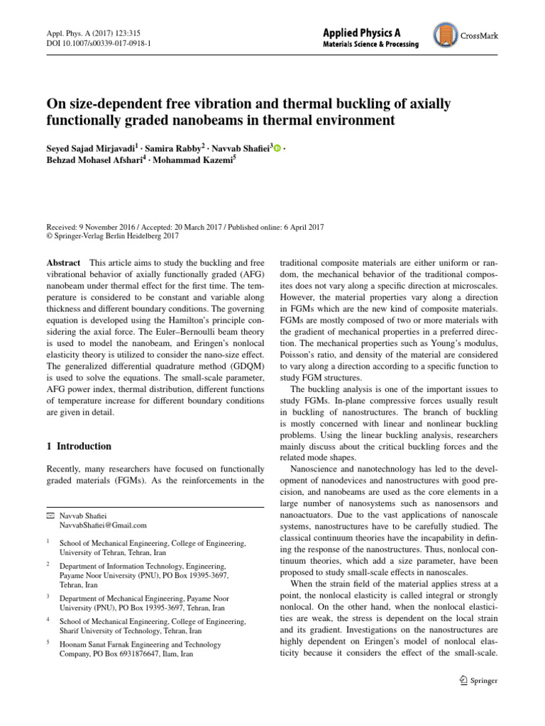 14 On Size Dependent Free Vibration And Thermal Buckling Of Axially Functionally Graded