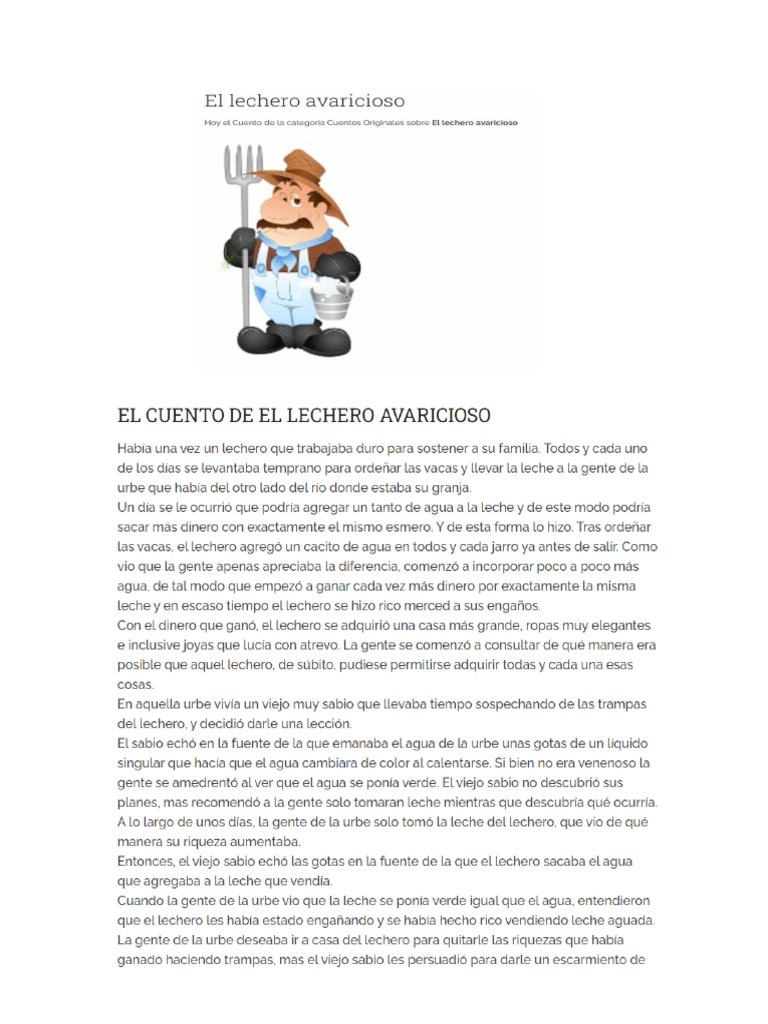 Cuento Lechero Avaricioso | PDF