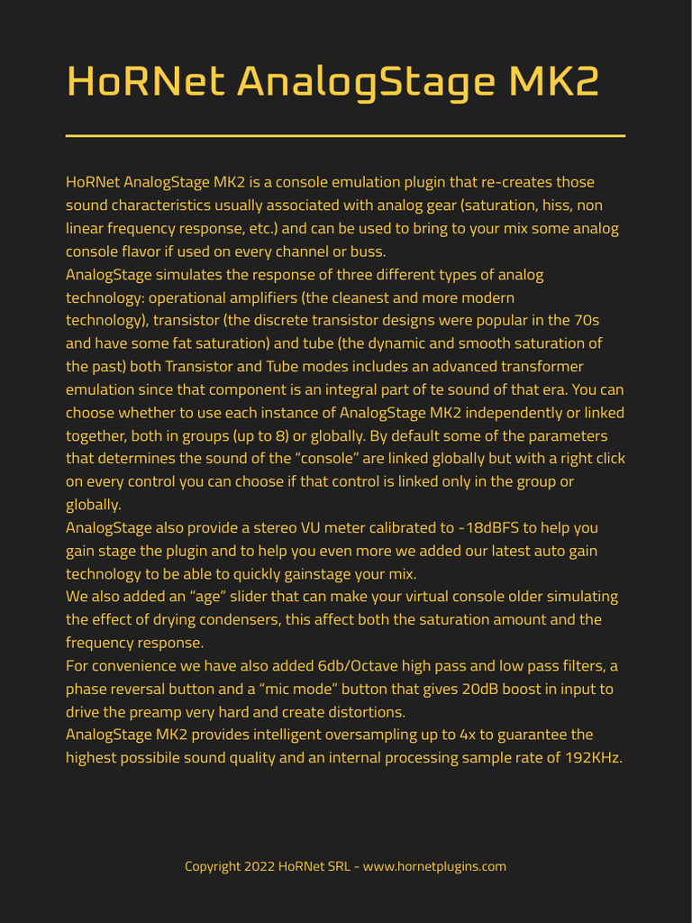 Hornet Analog Stage User-manual | PDF | Distortion | Sound Production ...