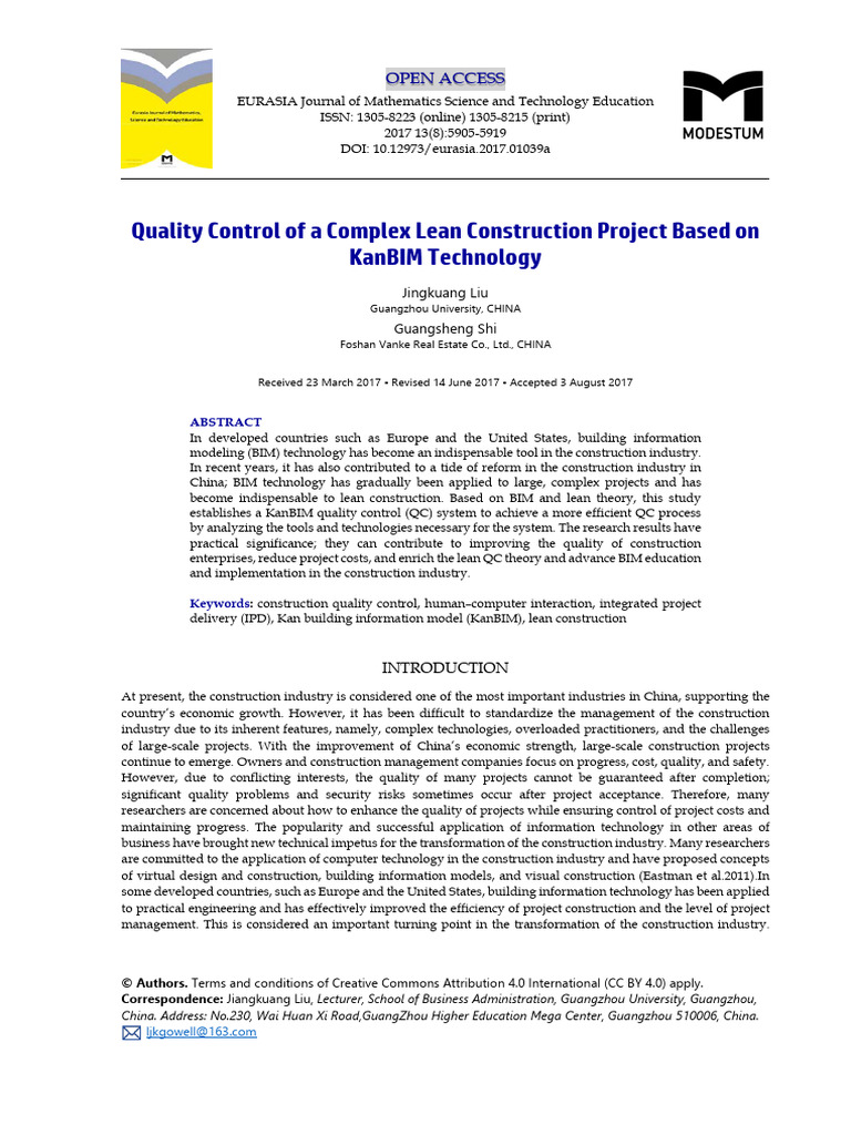 Liu e Shi - Quality Control of A Complex Lean Construction Project Based On Kanbim Technology ...