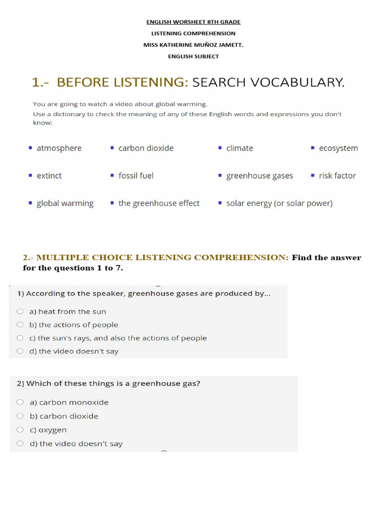 Listening 8th Grade Global Warming | PDF | Language Arts & Discipline ...