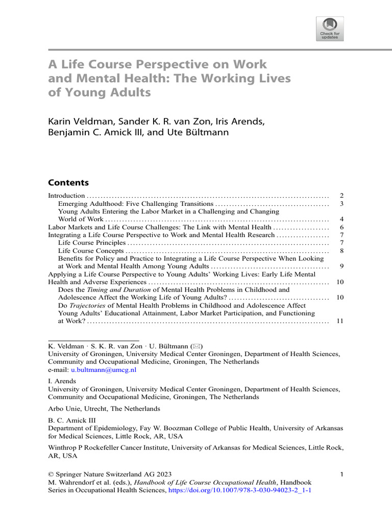 A Life Course Perspective On Work and Mental Health: The Working Lives of Young Adults | PDF ...