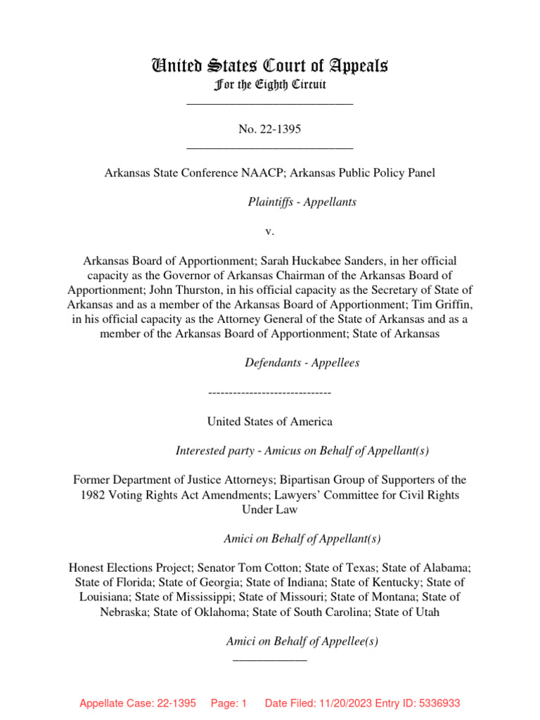 NAACP vs. Arkansas Voting Map Appeal | PDF | Cause Of Action | Voting ...