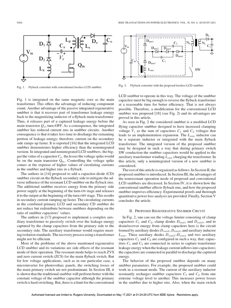 Fig. 1. Flyback Converter With Conventional Lossless LCD Snubber. Fig. 2. Flyback Converter With ...