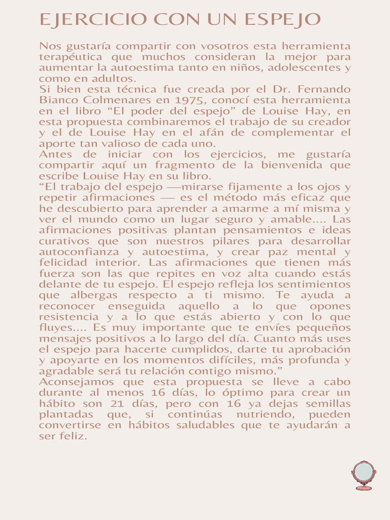 Ejercicios de autoestima con espejo | PDF | Amor | Autoestima