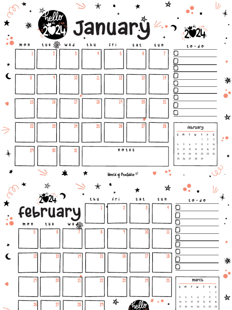 Printable Monthly Calendar Templates | PDF