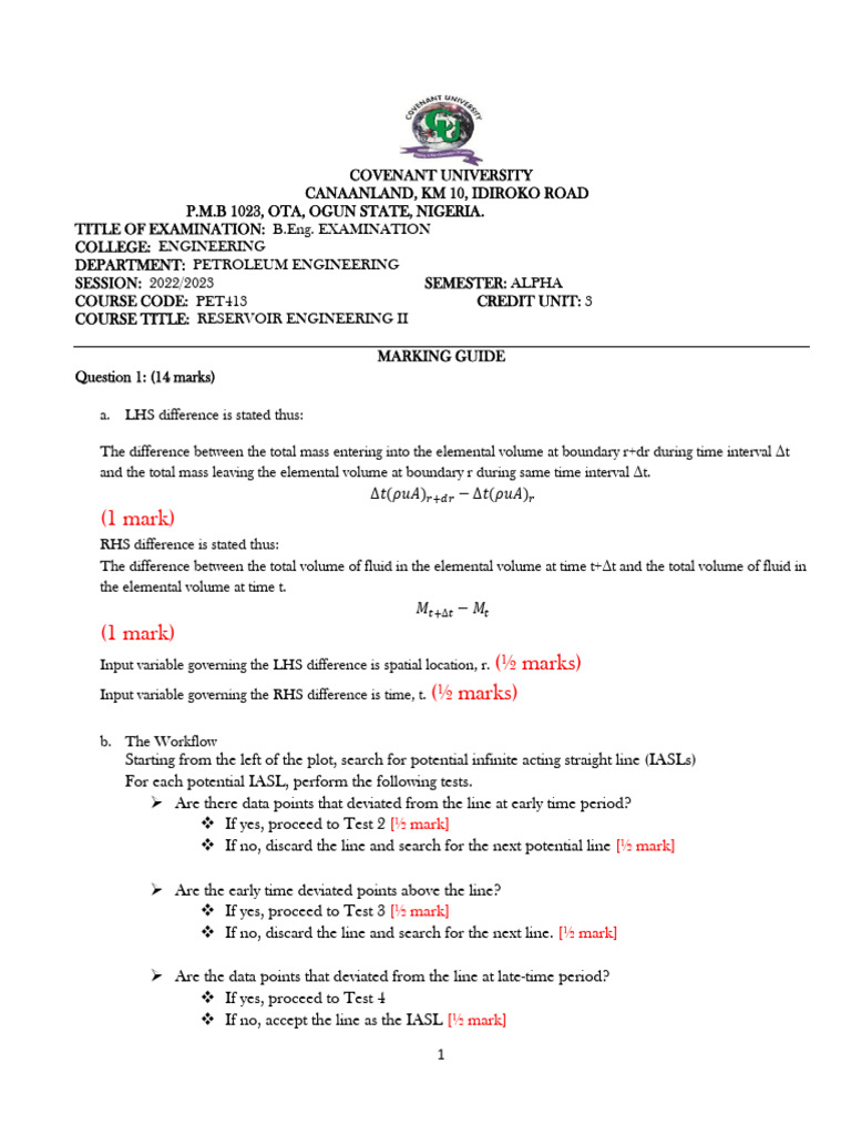 2022-2023 PET413 Exam Marking Guide | PDF | Mathematics | Applied ...