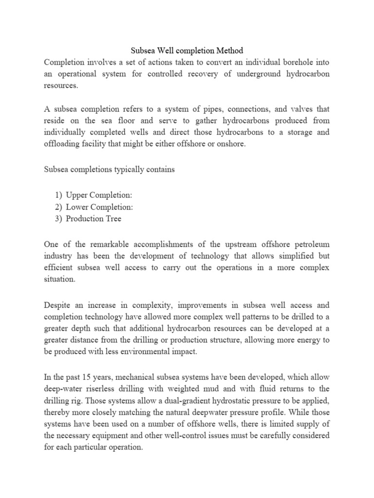 Subsea Well Completion Methods Explained | PDF | Offshore Drilling ...