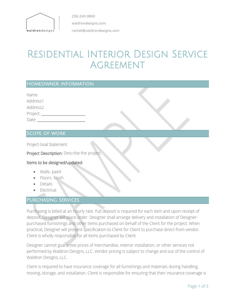 Residential Interior Design Scope of Work | PDF | Consultant | Per Diem