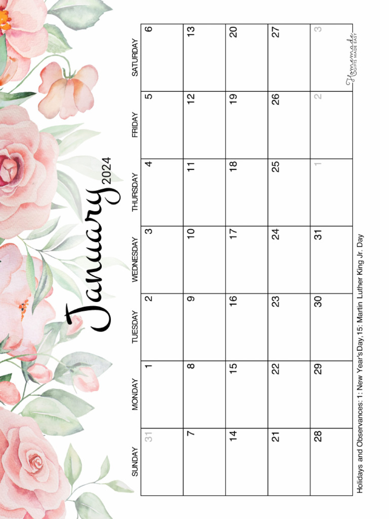 January Rose 2024 Printable Rose | PDF