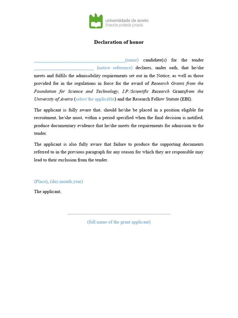 Template-Declaration of honor-EN | PDF | Business | Technology & Engineering