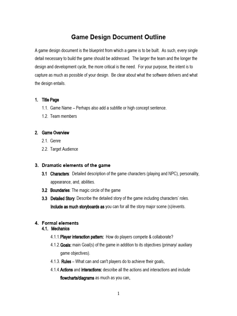 Game Design Document Outline 3 Dramatic Elements Of The Game Pdf Design Goal 