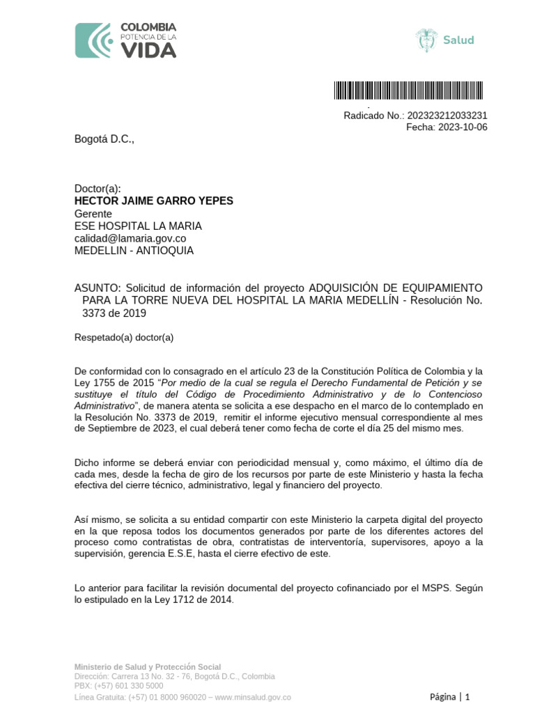 Hector Jaime Garro Yepes: Al Contestar Por Favor Cite Estos Datos | PDF ...