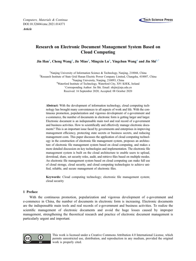 Research On Electronic Document Management System Based On Cloud