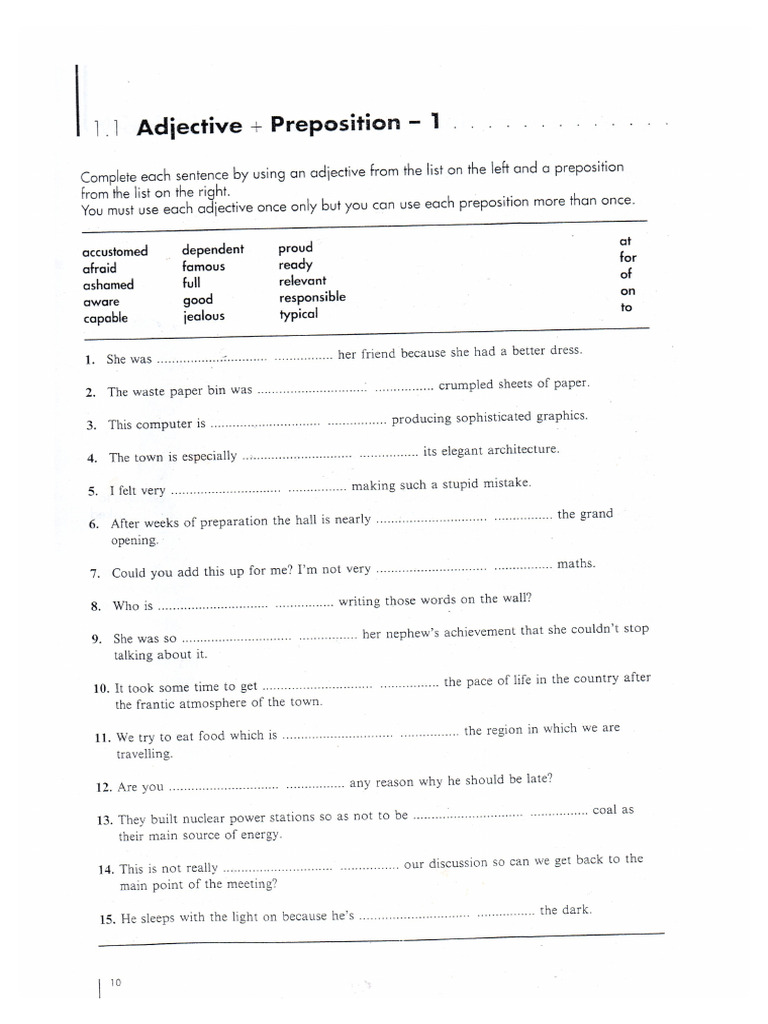 Adjective+preposition 01 For Adv 2 | PDF