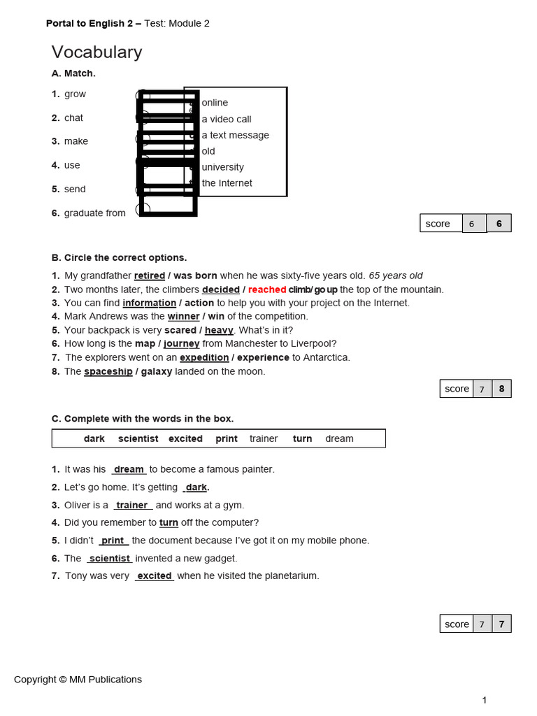 Vocabulary: Portal To English 2 - Test: Module 2 | PDF