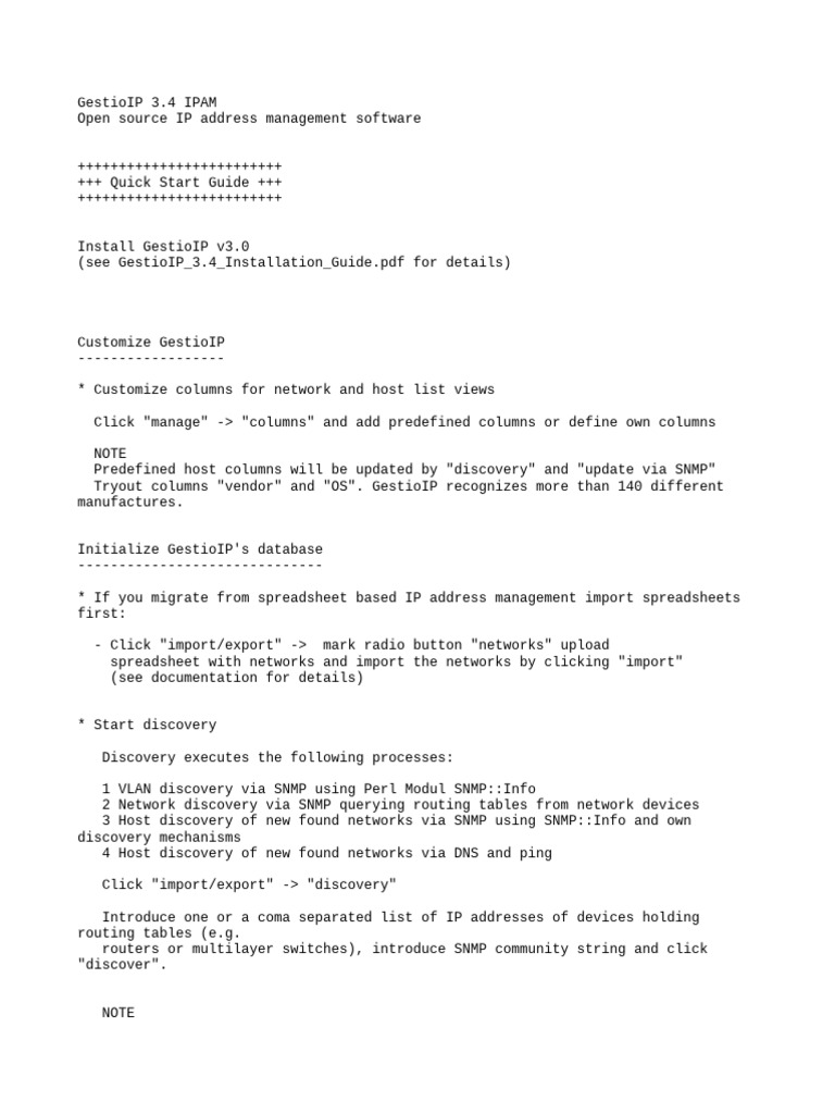 GestioIP IPAM Quickstart | PDF