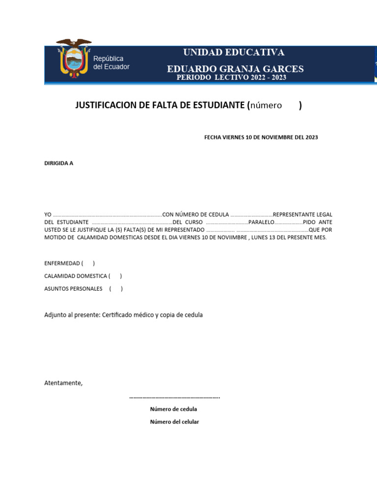 Justificacion de Faltas | PDF