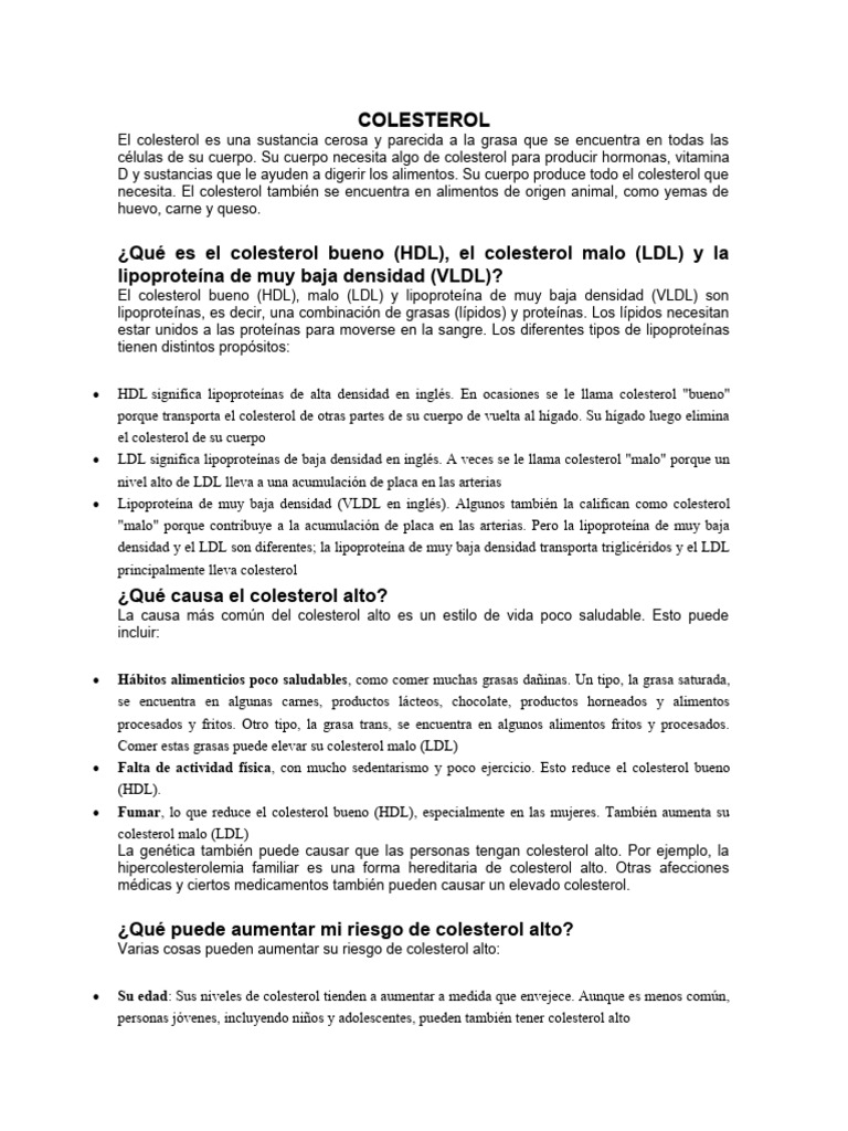COLESTEROL | PDF | Lipoproteína | Hipercolesterolemia