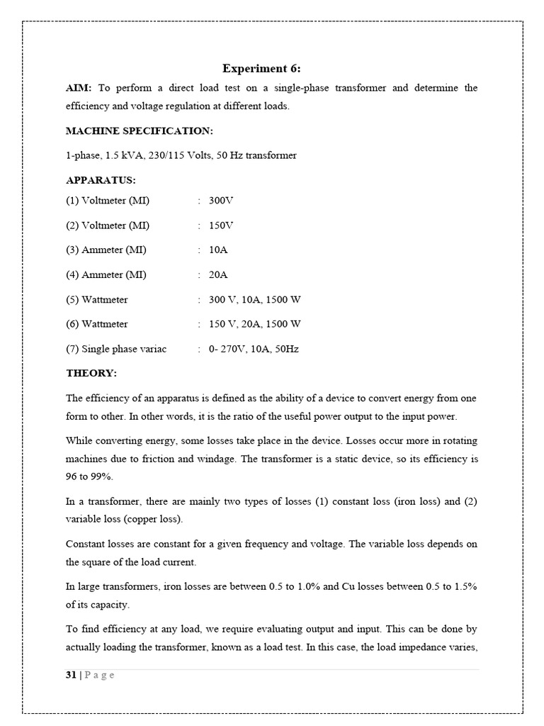 EEE Lab Manual | PDF | Ac Power | Transformer