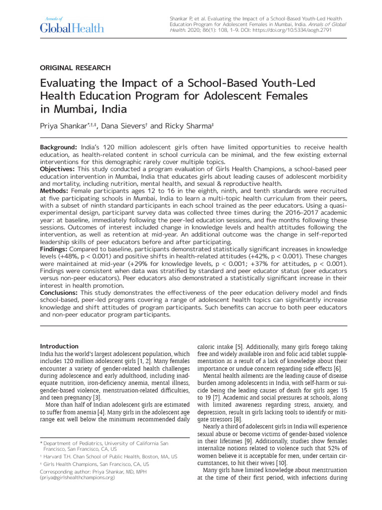 Evaluating The Impact of A School-Based Youth-Led Health Education ...