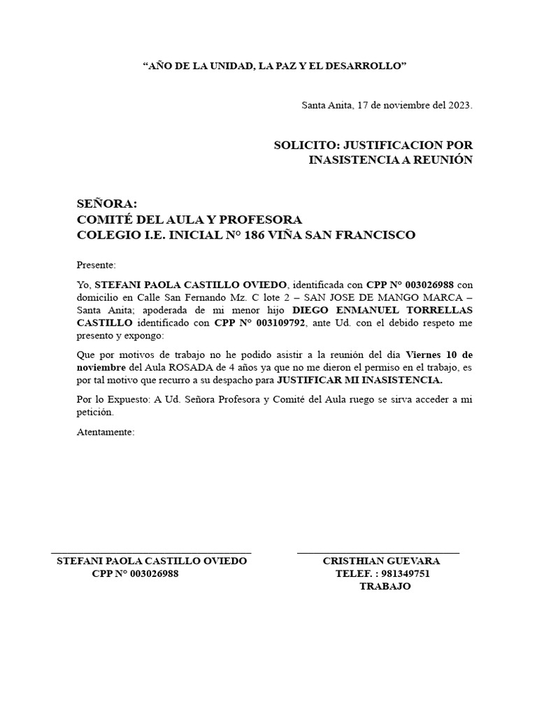 Solicitud de Justificacion Falta A Reunión | PDF