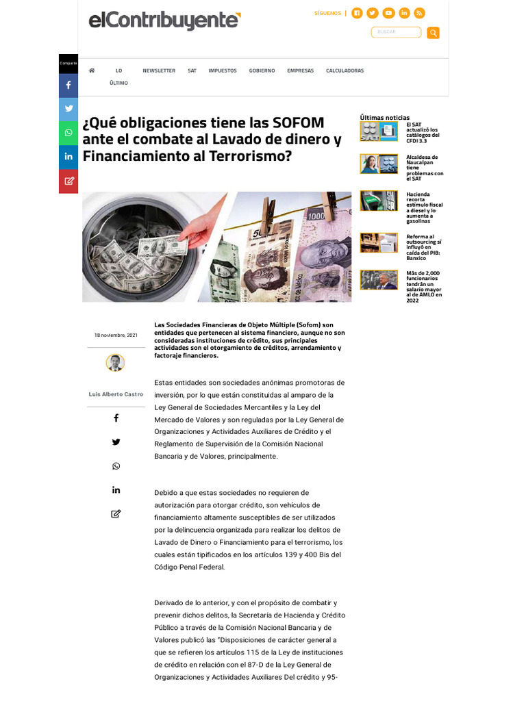 Sofom Descargar Archivo | PDF | Bancos | Lavado de dinero