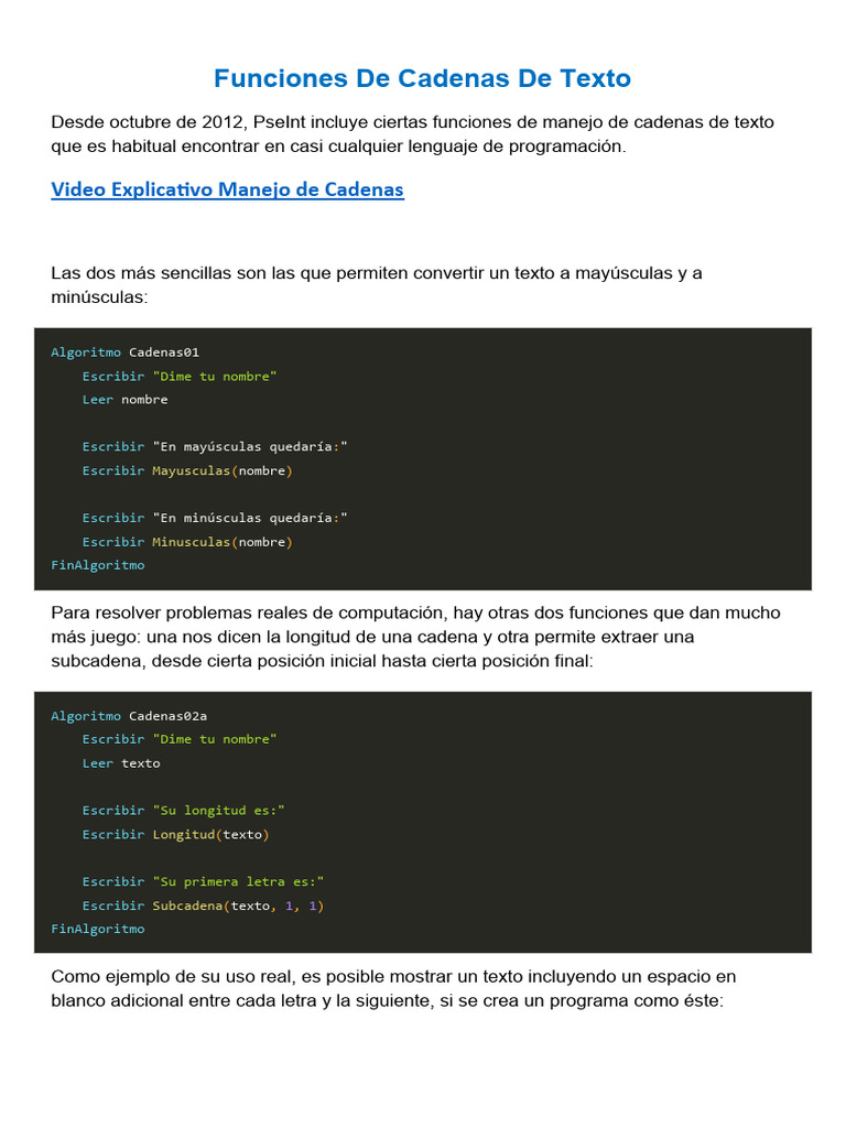 Funciones de Cadenas de Texto | Descargar gratis PDF | Algoritmos ...