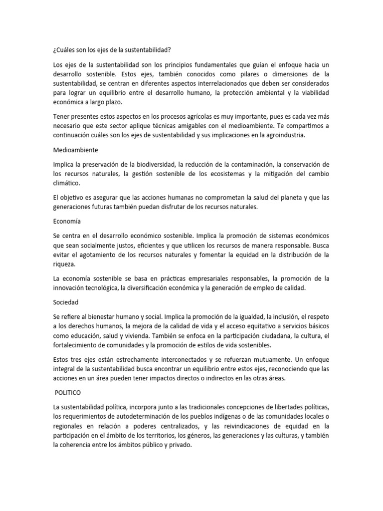Cuáles Son Los Ejes de La Sustentabilidad | PDF | Sustentabilidad | Desarrollo sostenible