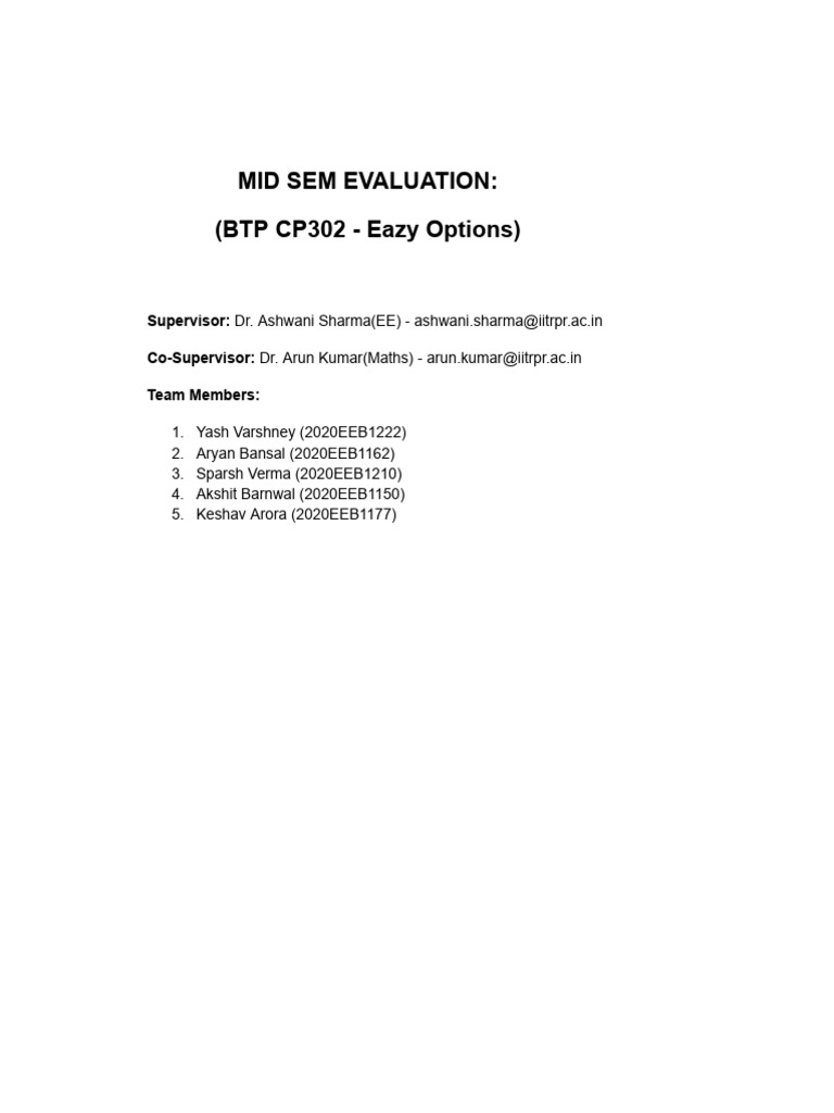 BTP - Mid Sem Evaluation | PDF | Option (Finance) | Computing