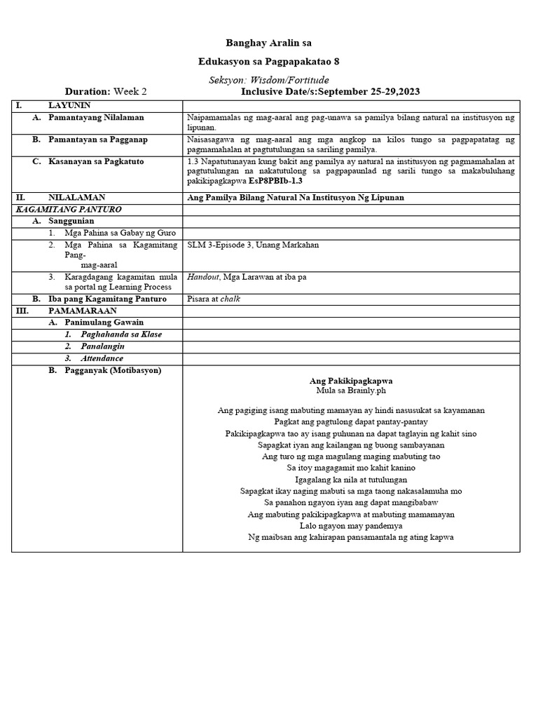 Esp 8 Week 2 LP | PDF